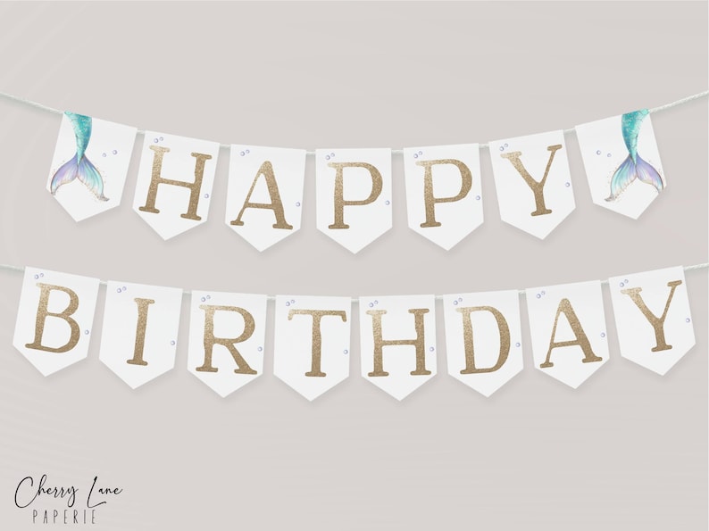 EDITABLE Happy Birthday Banner Printable, Mermaid Tail Bunting Party ...