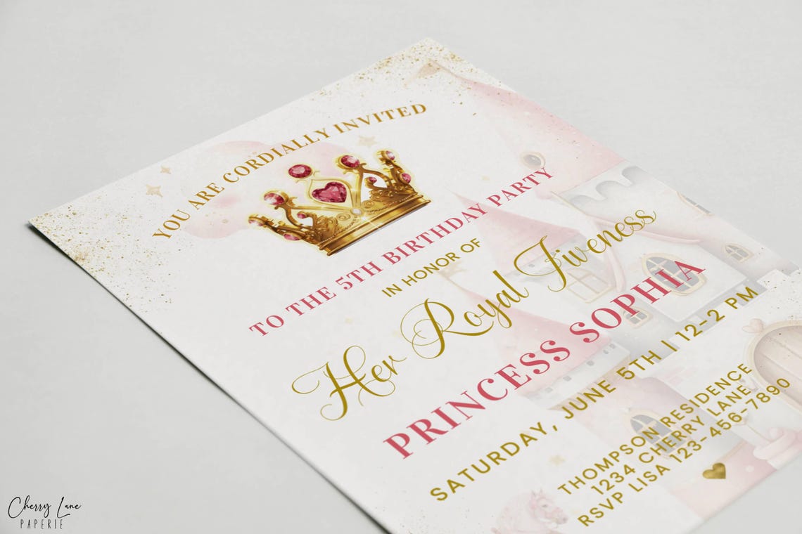 Her Royal Fiveness Princess Birthday Invite, 5th Birthday Princess ...