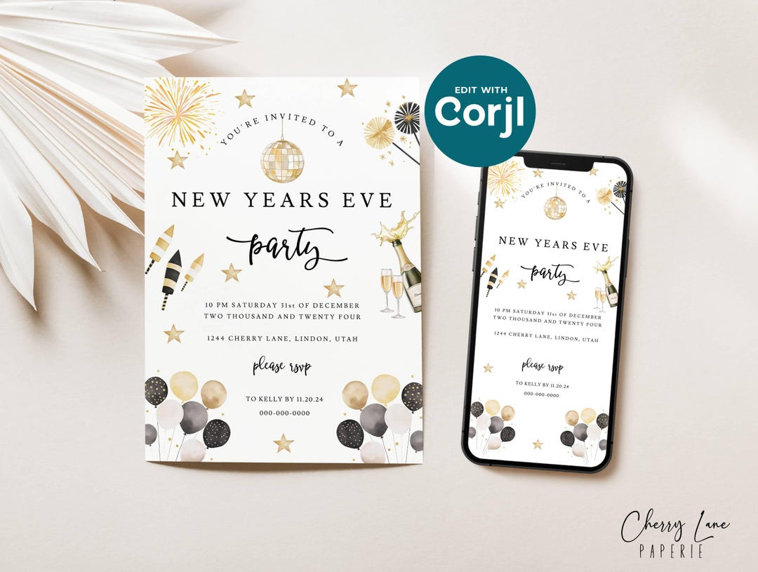 EDITABLE New Years Party Invitation, Cheers to the New Year, Printable ...