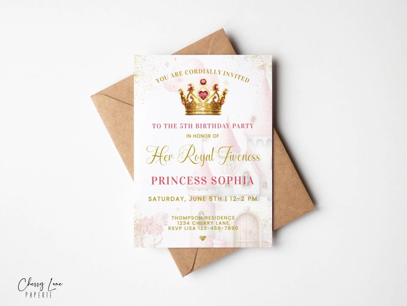 Her Royal Fiveness Princess Birthday Invite, 5th Birthday Princess ...