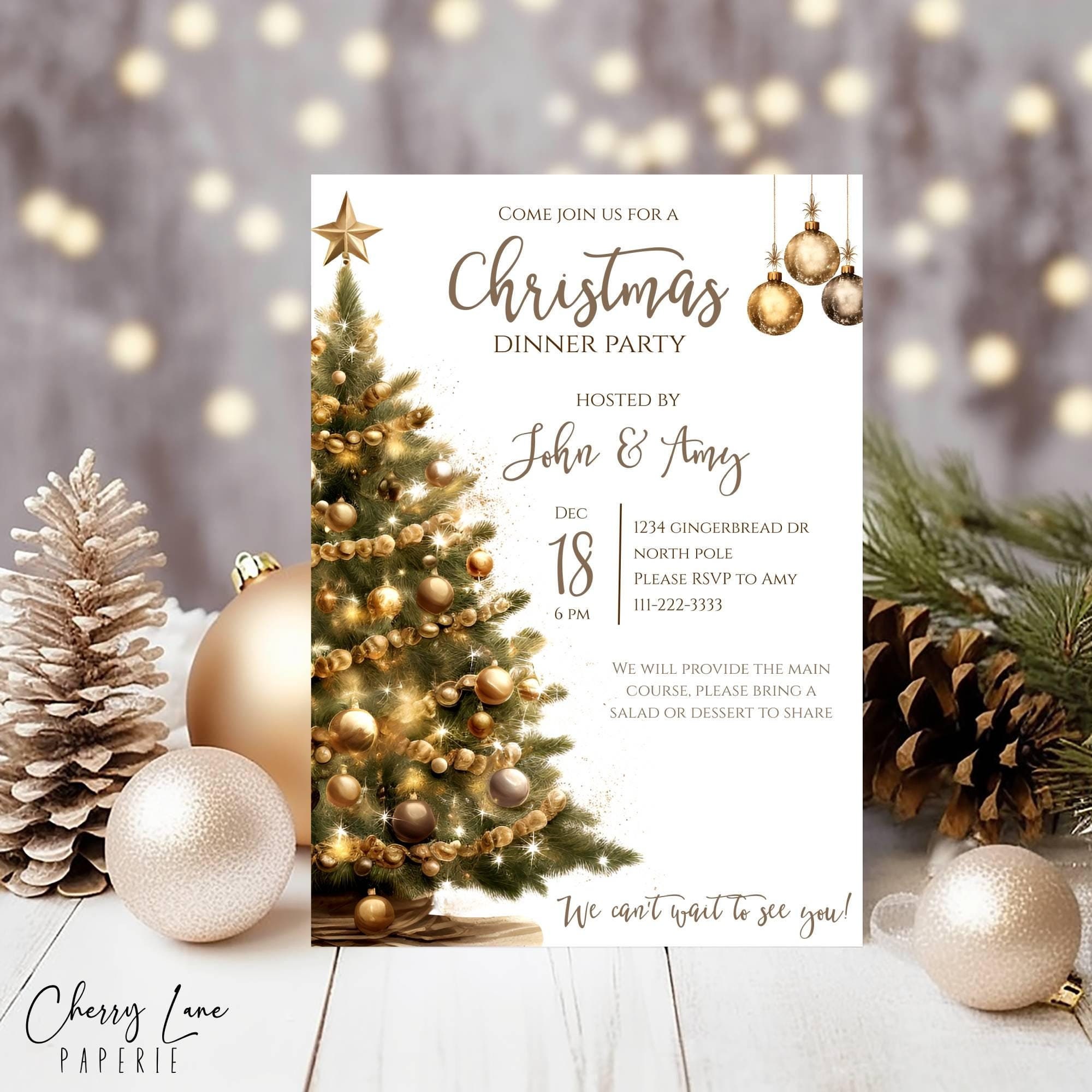 Editable Christmas Party Invitation, Holiday Dinner Party Invite ...