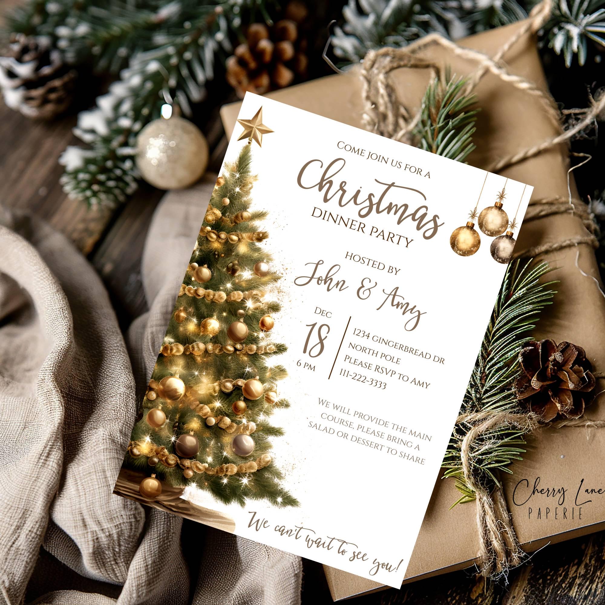 Editable Christmas Party Invitation, Holiday Dinner Party Invite ...