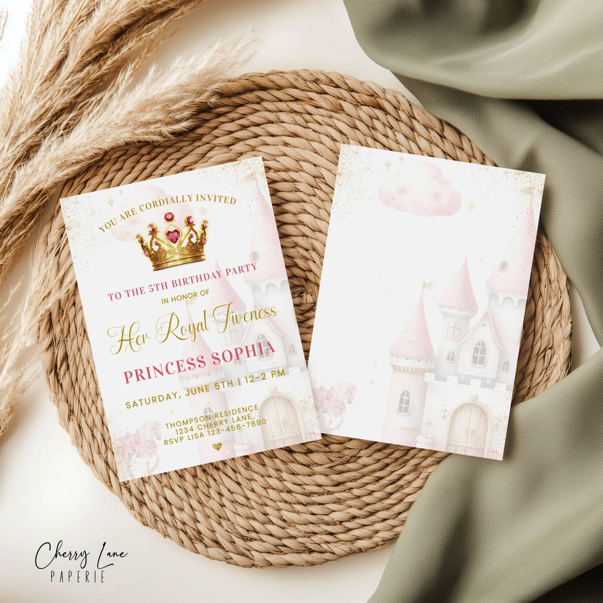Her Royal Fiveness Princess Birthday Invite, 5th Birthday Princess ...