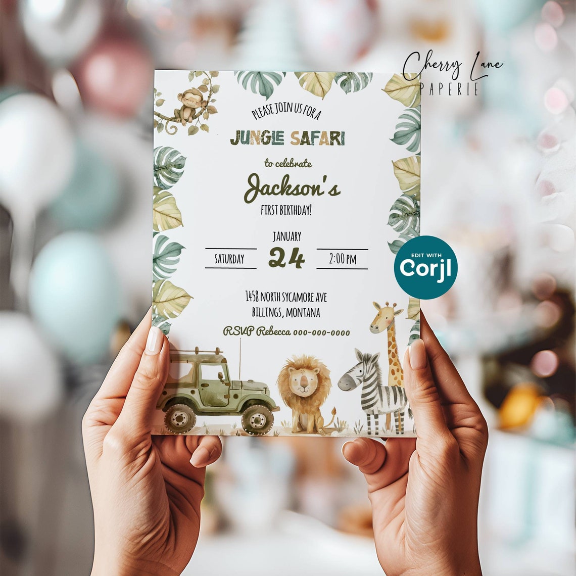 Editable Jungle Safari Boy Birthday Invitation, EDITABLE Safari Animals ...