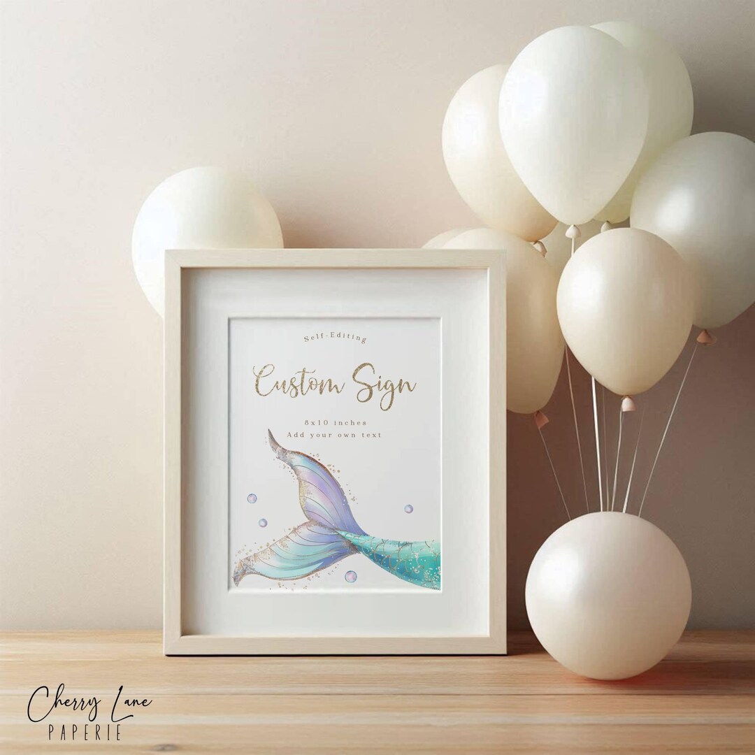 EDITABLE Custom Party Sign, Instant Download, Mermaid Tail Party, Girls ...
