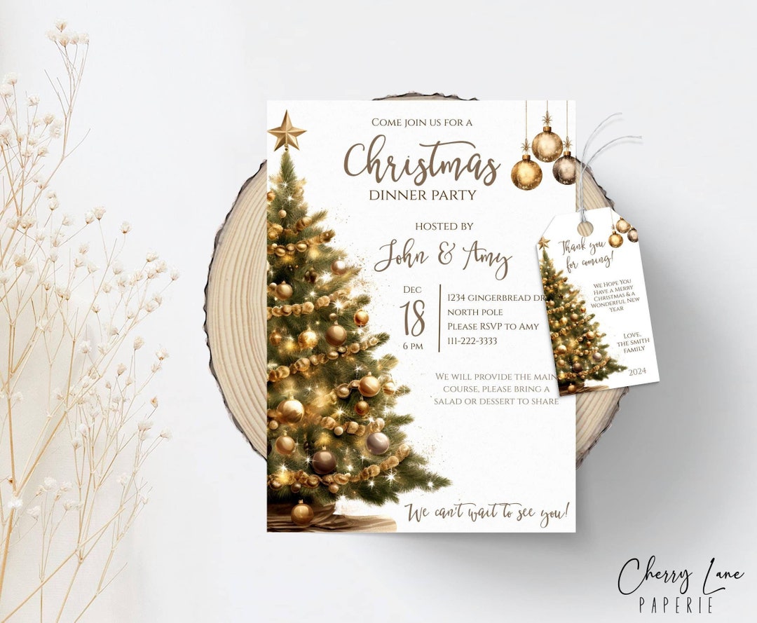 Editable Christmas Party Invitation, Holiday Dinner Party Invite ...