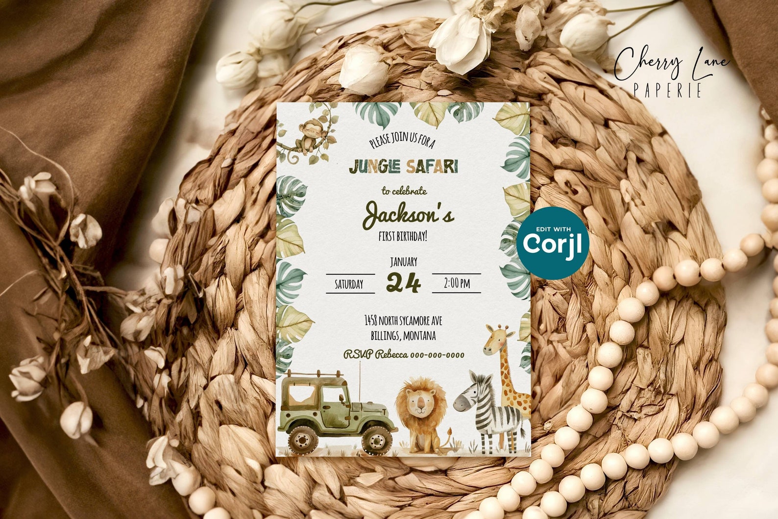 Editable Jungle Safari Boy Birthday Invitation, EDITABLE Safari Animals ...