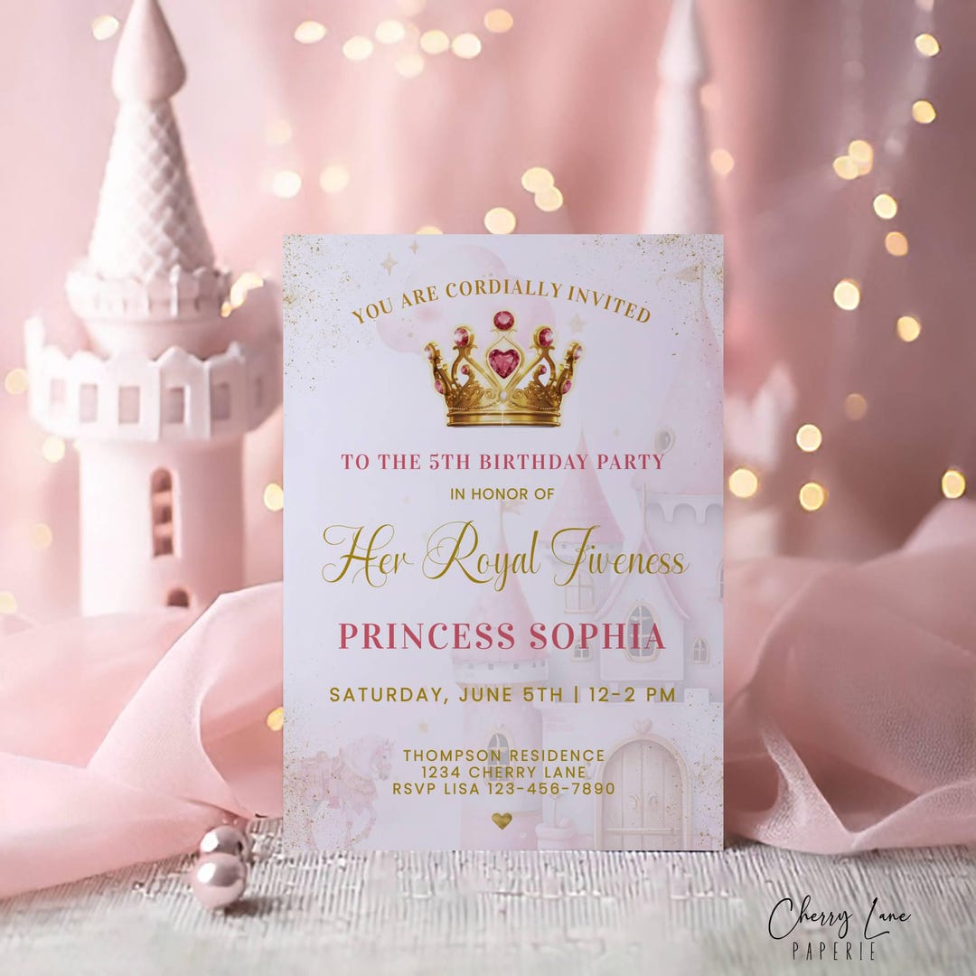 Her Royal Fiveness Princess Birthday Invite, 5th Birthday Princess ...