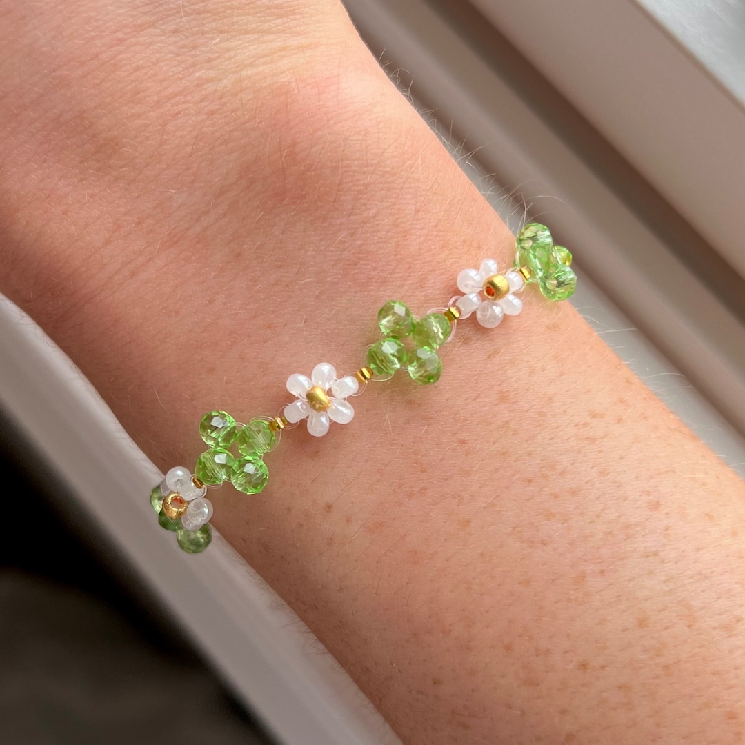 Customizable Beaded Flower Bracelet Daisy Bracelet Gold Jewelry Seed ...