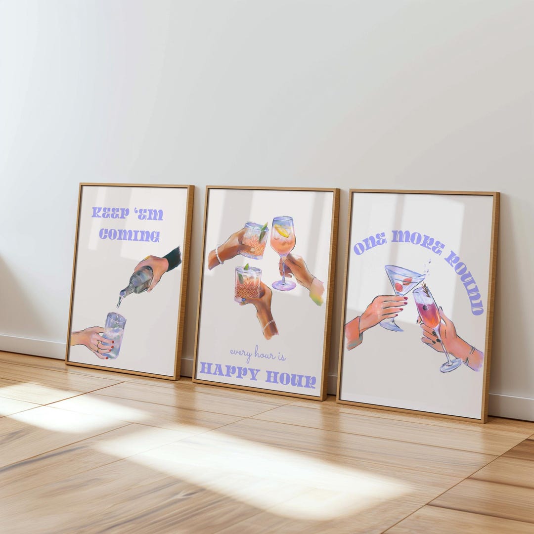 Happy Hour Cocktail Print Set: Preppy Bar Cart Art (digital Download ...