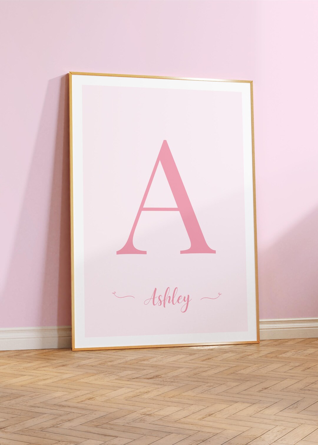 Personalized Pink Initial Name Print – Custom Nursery & Dorm Wall Art ...