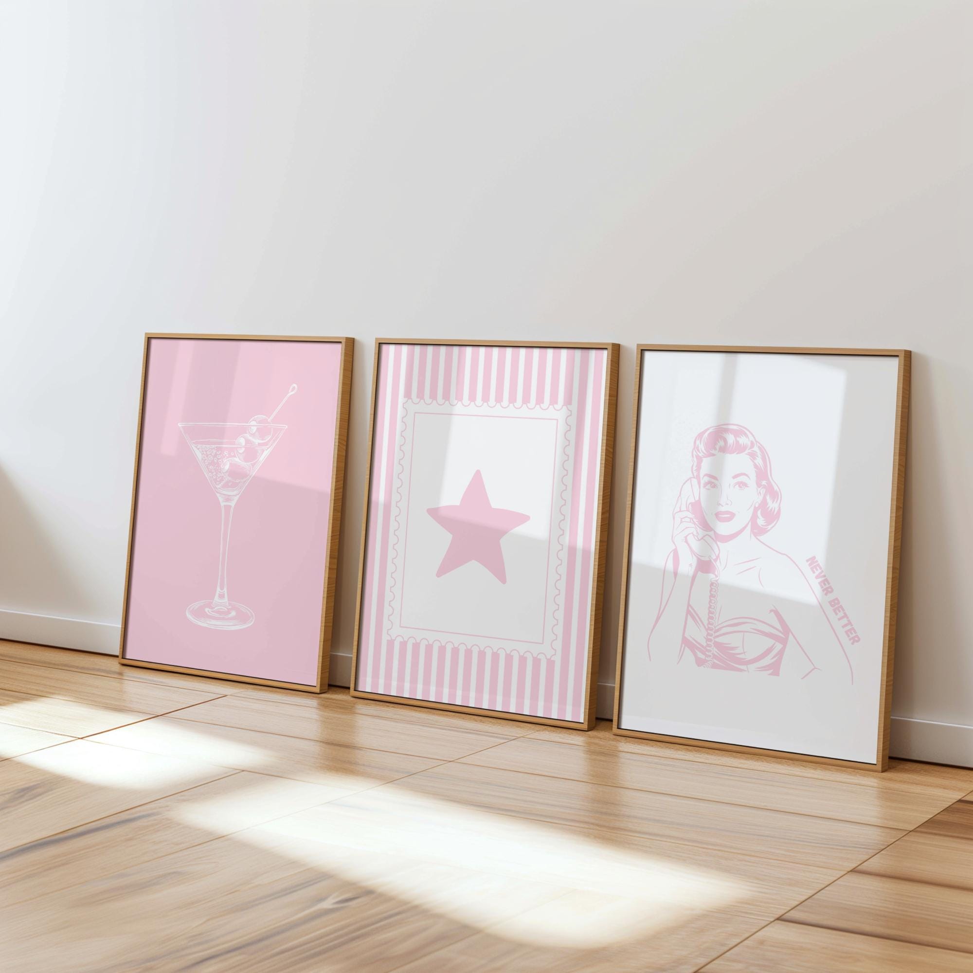 Pink Retro Wall Art Set – Girly Dorm Decor (digital Download) - Etsy