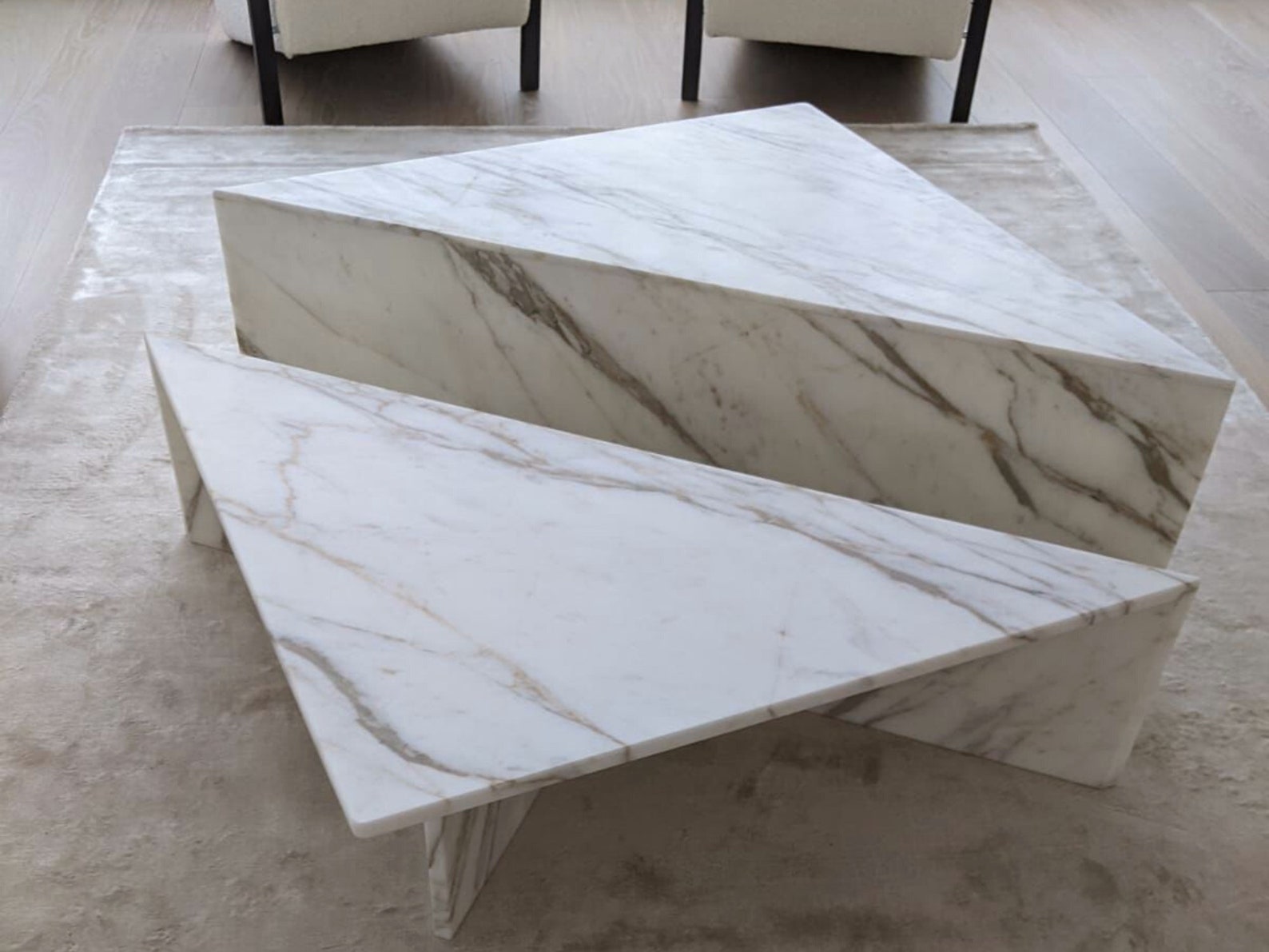 LARGE TRIANGLE T-STAND Marble Coffee Table (set of 2); Calacatta Gold ...