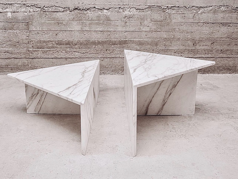 LARGE TRIANGLE T-STAND Marble Coffee Table (set of 2); Calacatta Gold ...