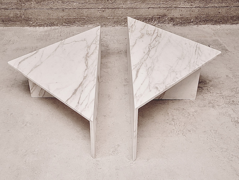 LARGE TRIANGLE T-STAND Marble Coffee Table (set of 2); Calacatta Gold ...