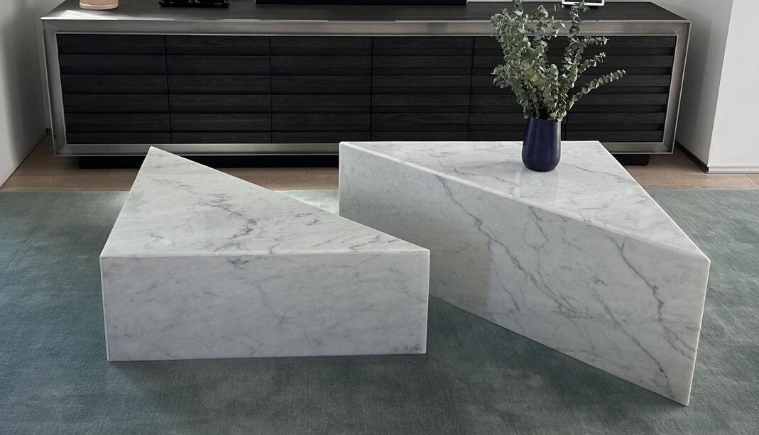 LARGE TRIANGLE BLOCK Marble Coffee Table set of 2 Calacatta Gold ...
