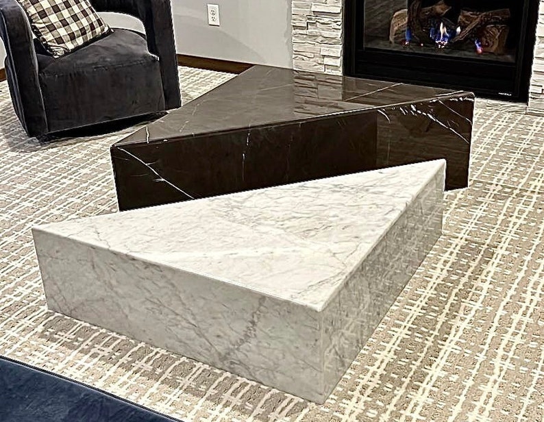 LARGE TRIANGLE BLOCK Marble Coffee Table (set of 2); Calacatta Gold ...