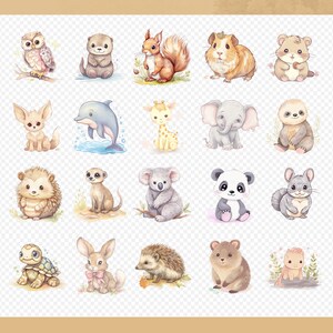 Watercolor Nursery Animal Clipart Bundle 20 PNG Files, Transparent ...
