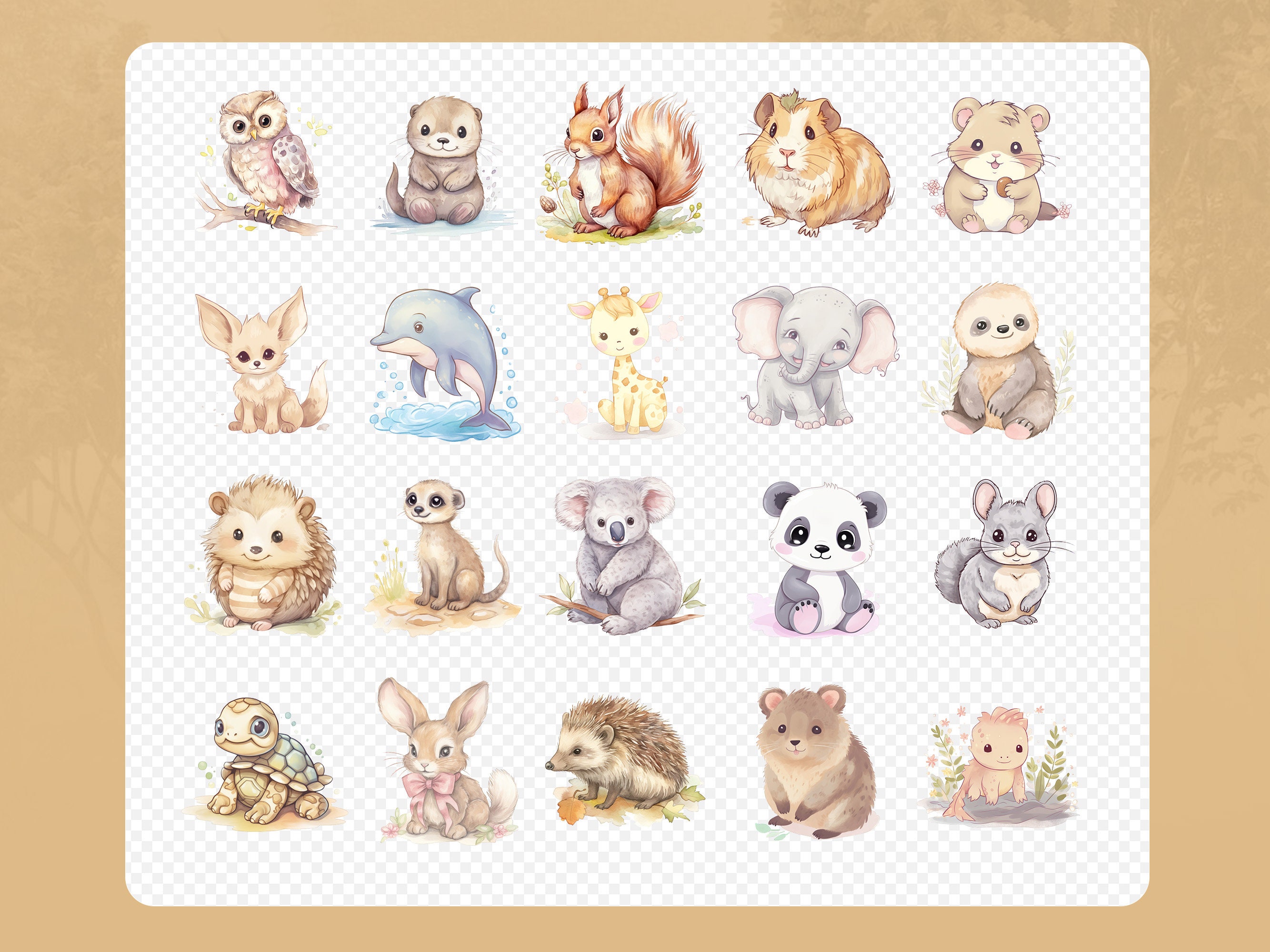 Watercolor Nursery Animal Clipart Bundle 20 PNG Files, Transparent ...