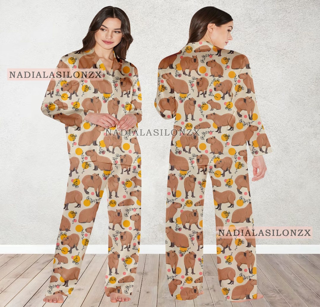 Cute Capybara Pajamas, Cute Capybara Pajamas Set, Cute Capybara Holiday ...