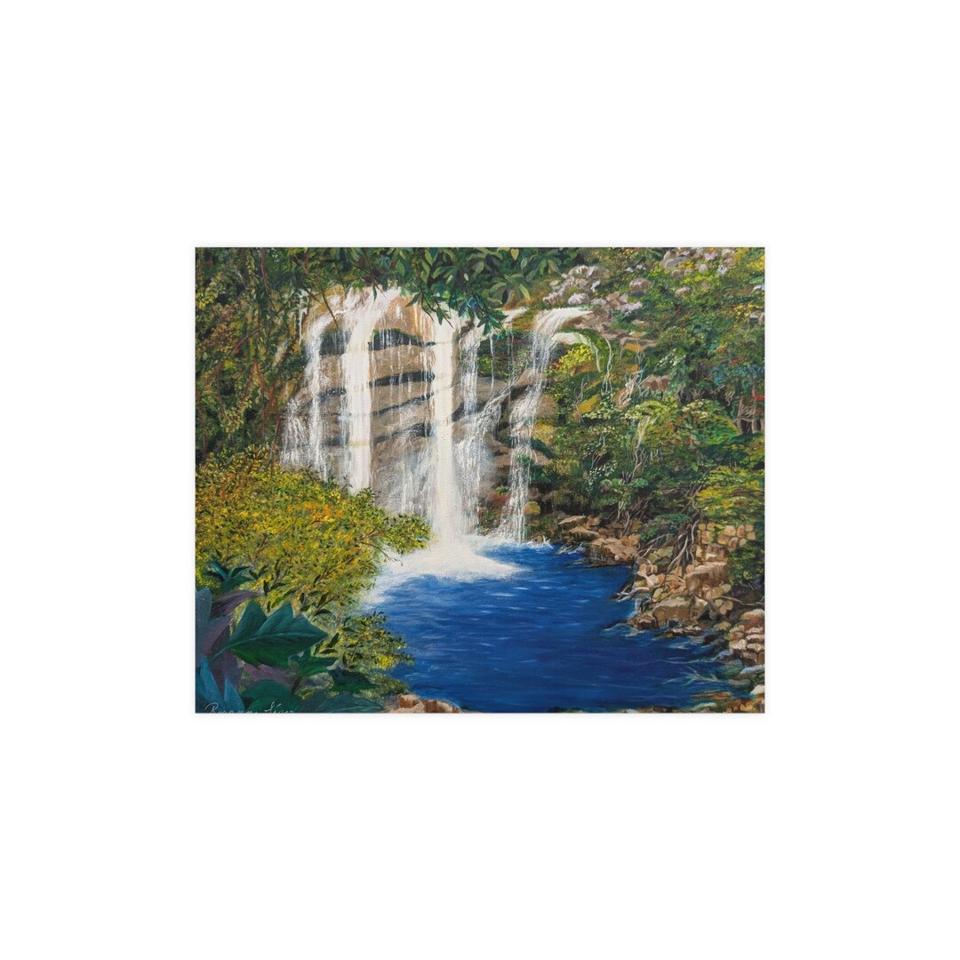 Saut Mathurine Waterfall Poster, Haitian Art Painting Poster, Waterfall ...
