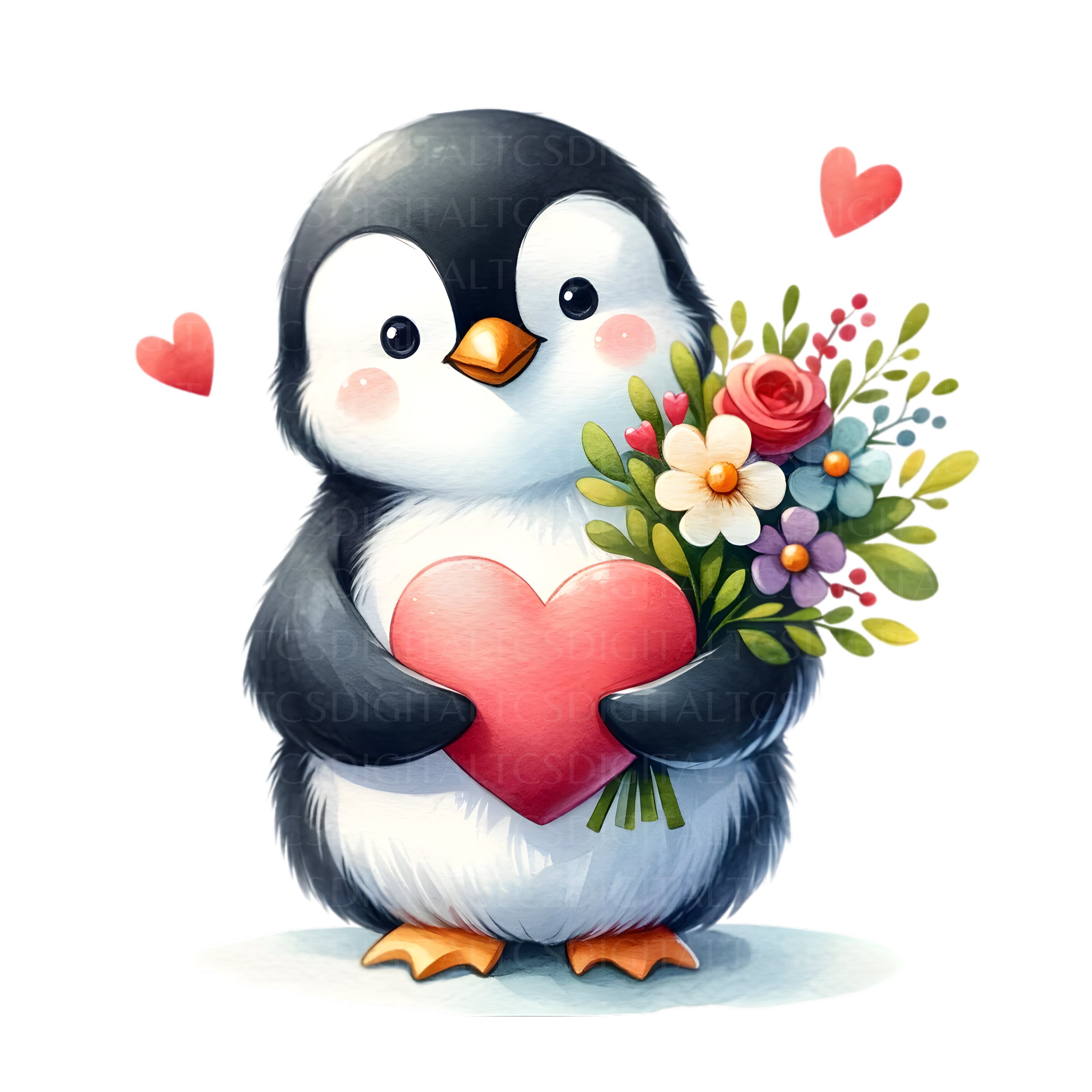Love Penguin Clipart, Cute Valentine Penguins, 30 PNG Valentines ...