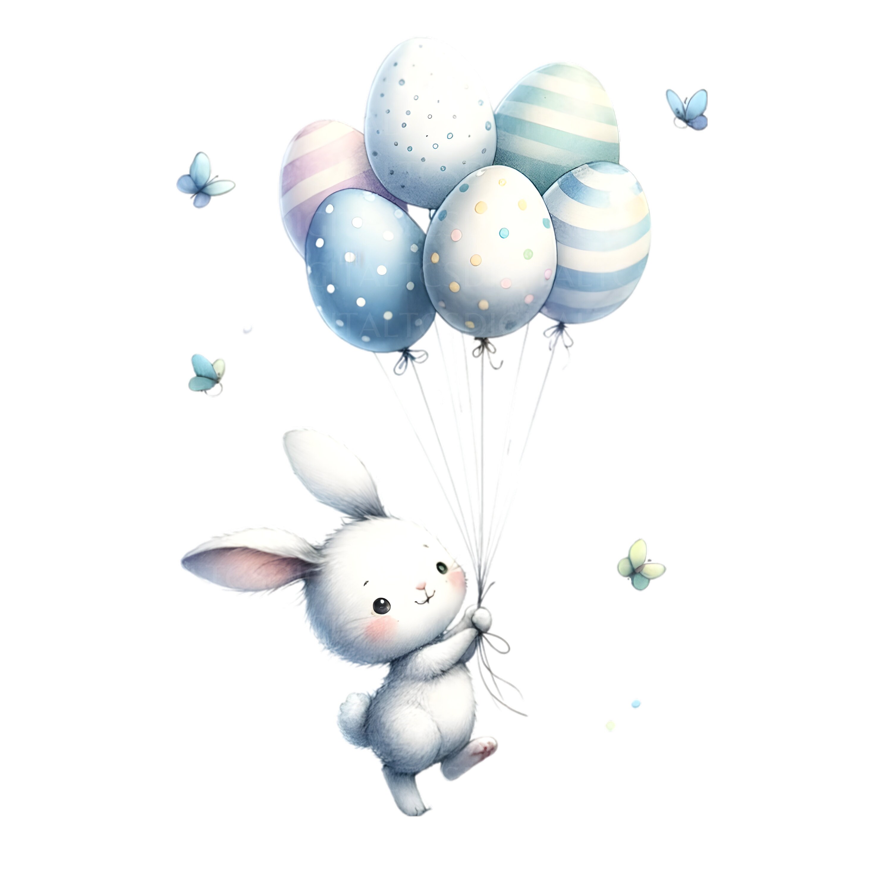 Easter Bunnies Clipart Bundle, Blue Watercolor Clipart Collection, Cute ...