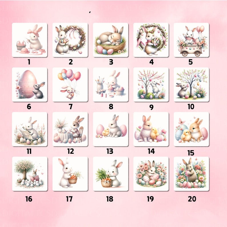Easter Bunnies Clipart Bundle, Pink Easter Bunnies Watercolor Clipart ...