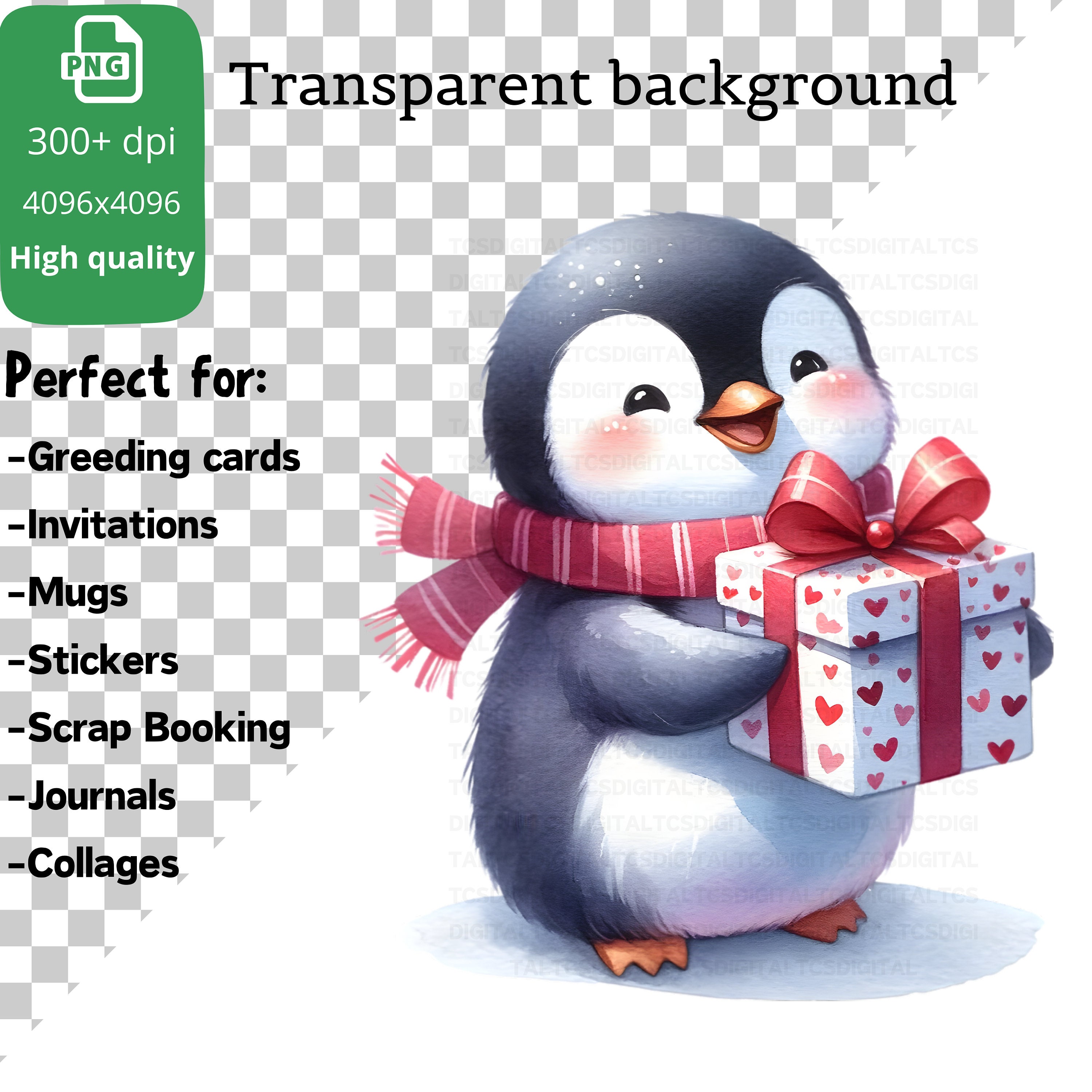 Love Penguin Clipart, Cute Valentine Penguins, 30 PNG Valentines ...