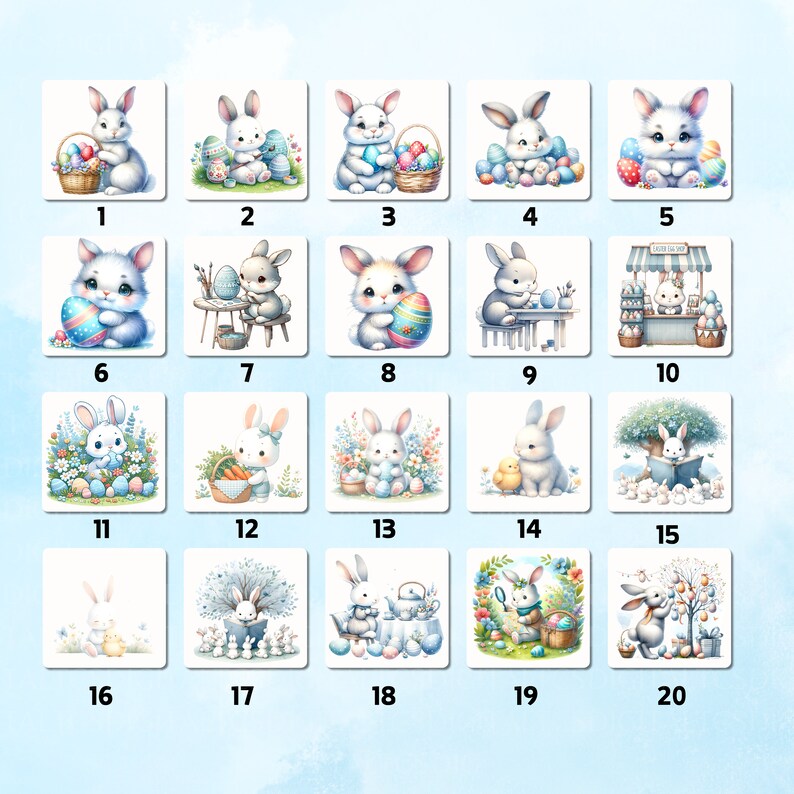 Easter Bunnies Clipart Bundle, Blue Watercolor Clipart Collection, Cute ...