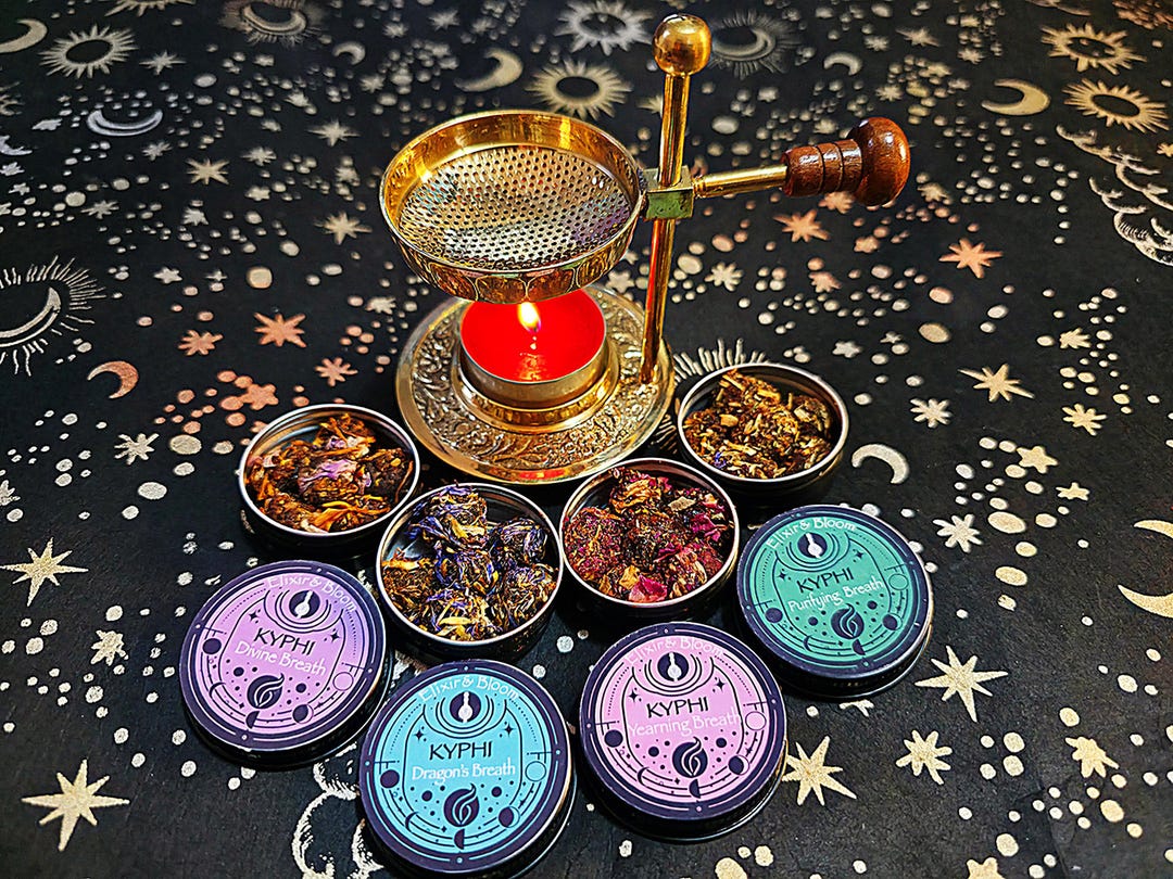 Kyphi Ritual Kit • 4 Sacred Blends + Brass Burner Handmade Artisan ...