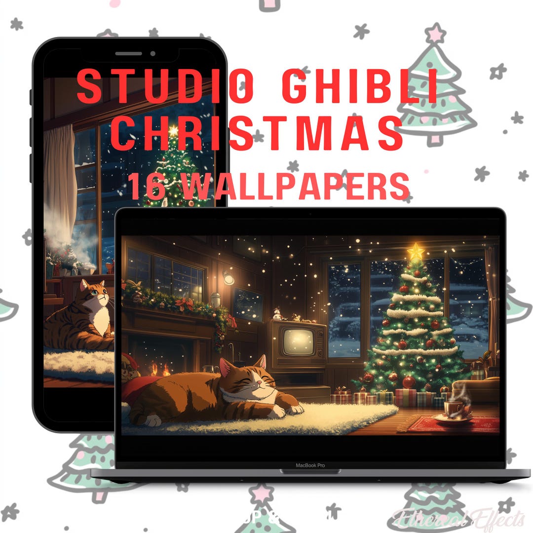 Studio Ghibli Inspired Christmas Wallpaper Set Lofi Festive Digital ...