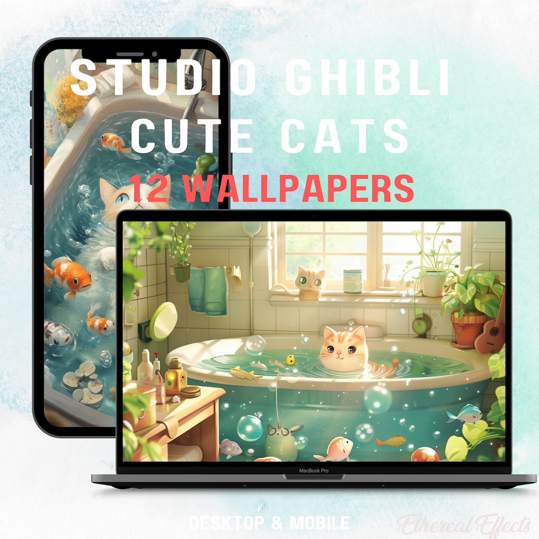 Cute Cat Home Screen Wallpaper Studio Ghibli iPhone iPad MacBook ...