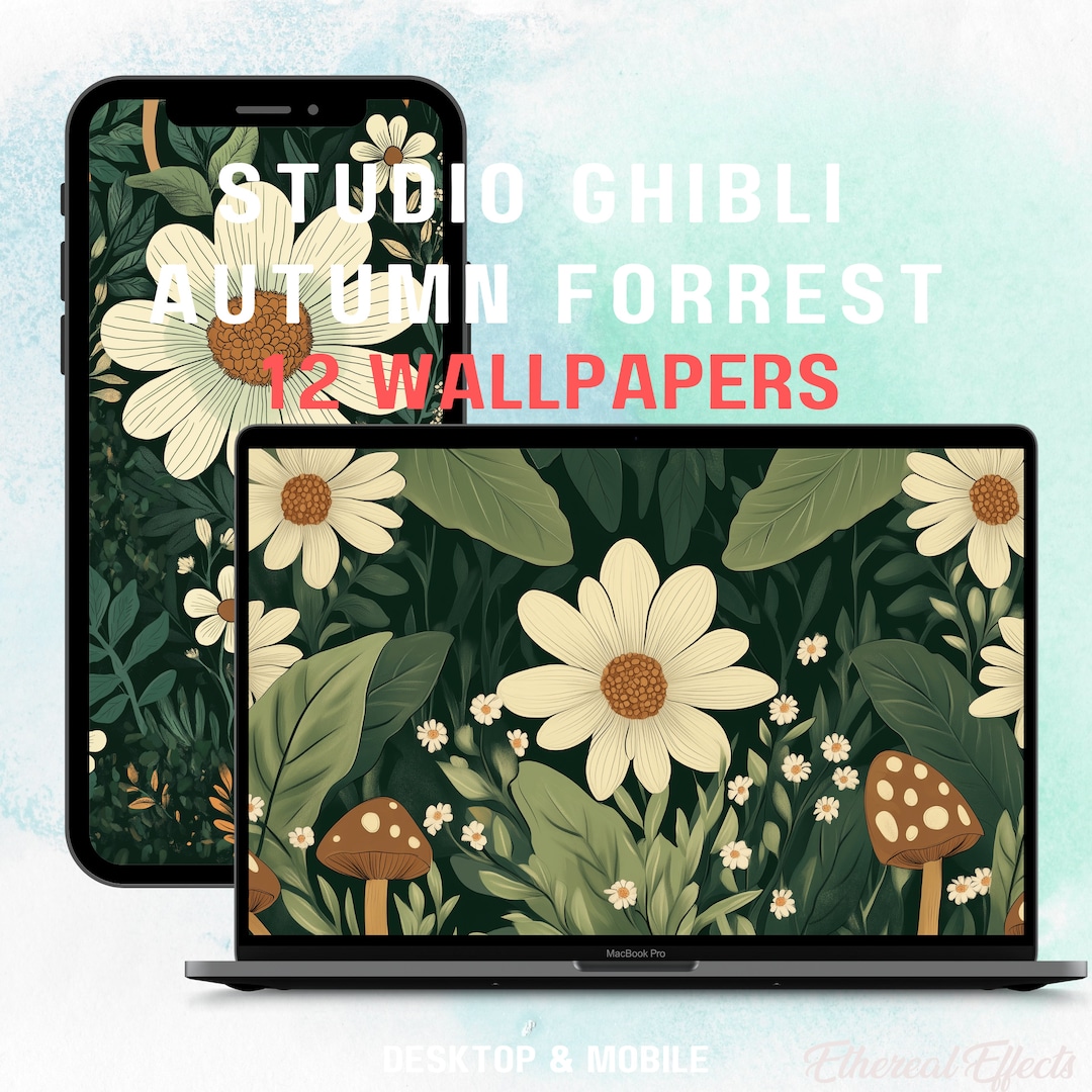Cozy Autumn Forest Studio Ghibli Mushroom Wallpaper Hygge Cottagecore ...