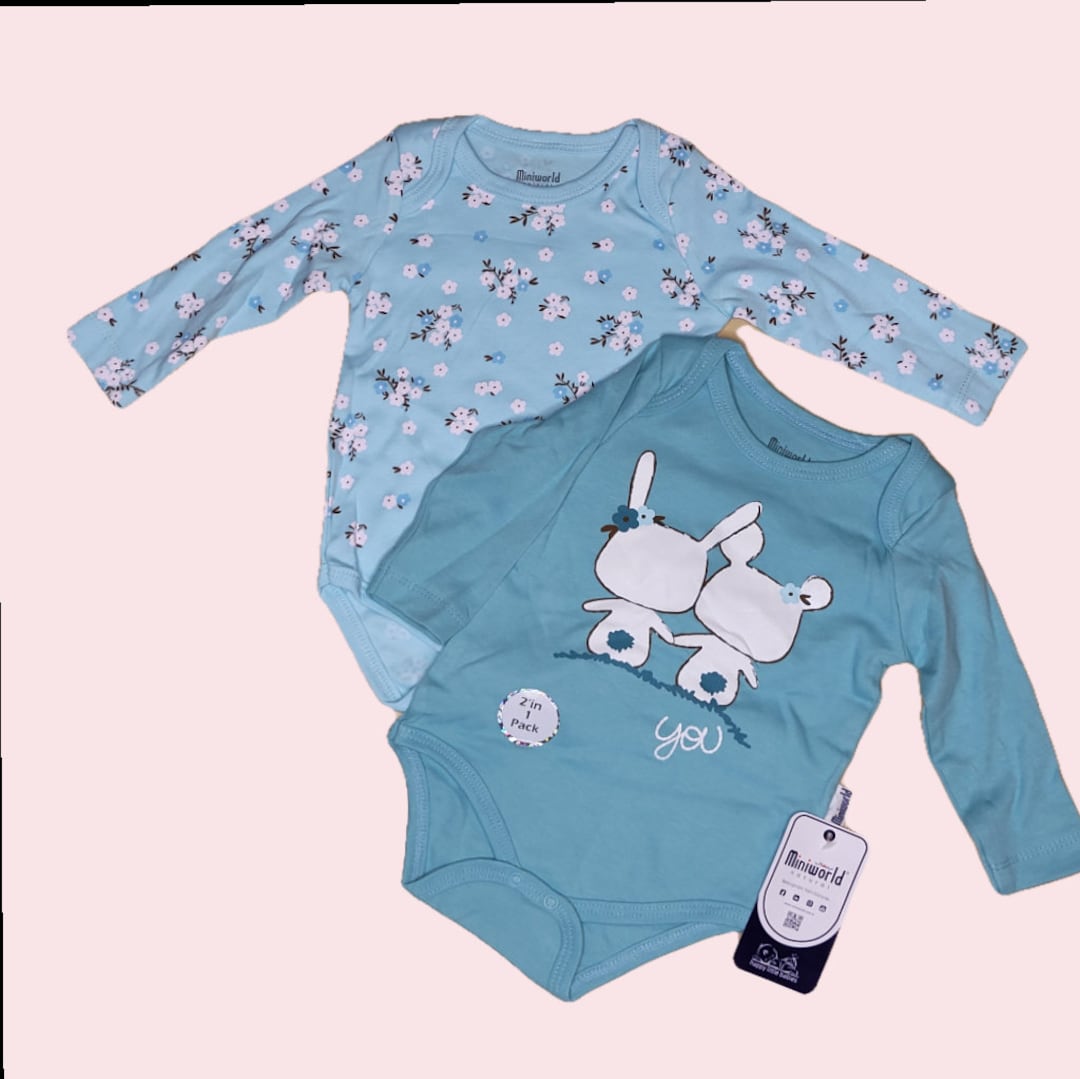 Sky Blue Whimsy Turkish-made Bunny & Floral Baby Bodysuits - Etsy