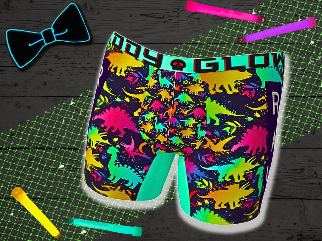 Men's UV Dinosaur Boxer Briefs, Dinosaur Rave Boxer Briefs, Dinosaur UV ...