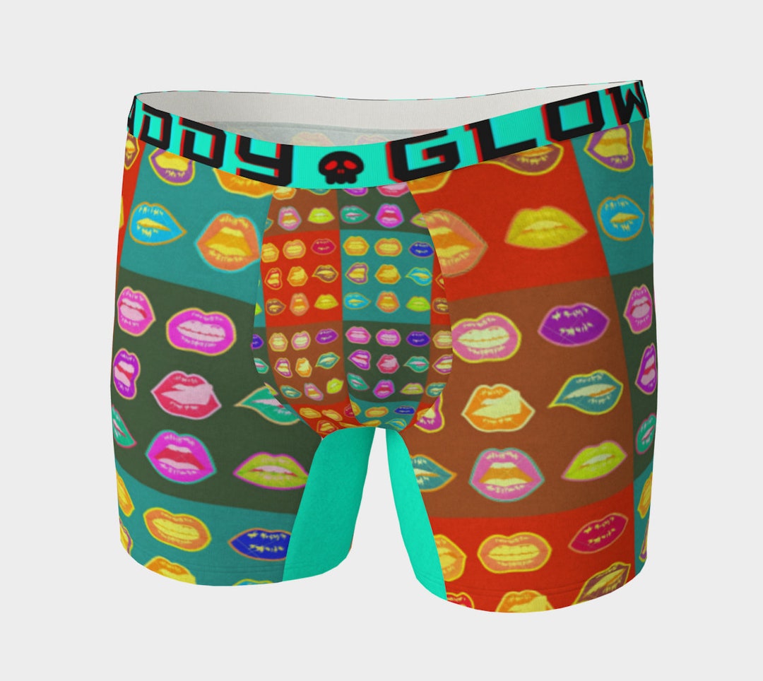 Men's UV Pop Art Boxer Briefs, Pop Art Rave Boxer Briefs, Retro Lips UV ...