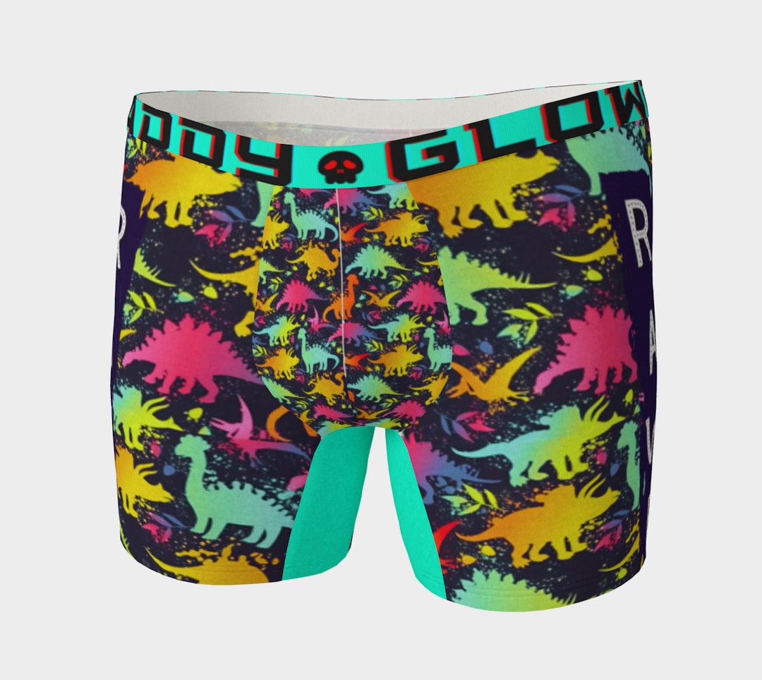 Men's UV Dinosaur Boxer Briefs, Dinosaur Rave Boxer Briefs, Dinosaur UV ...