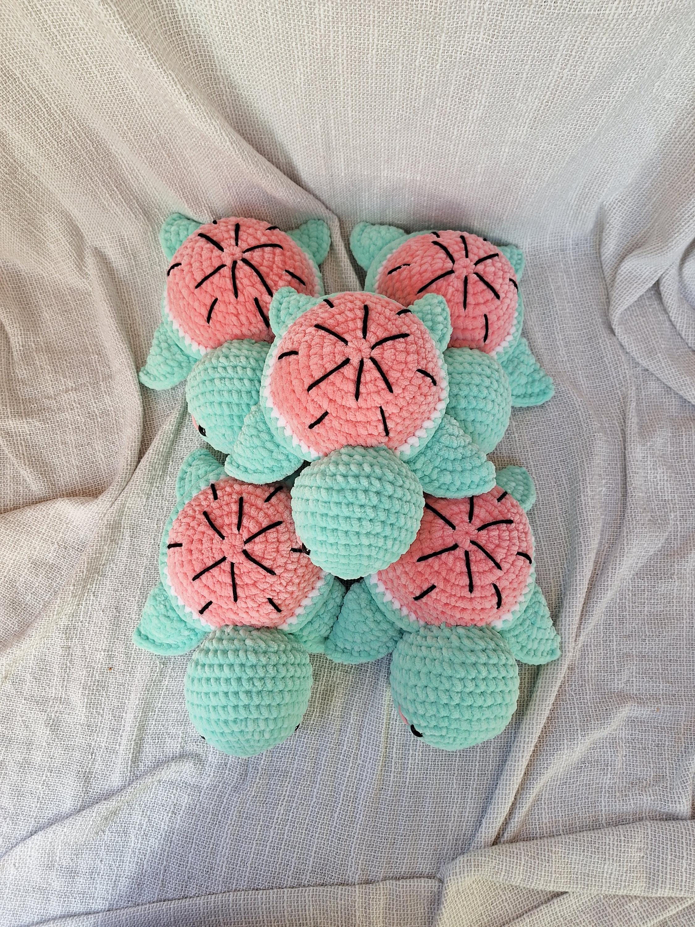 Crochet Watermelon Turtle Plushie, Chenille Amigurumi Toy - Etsy