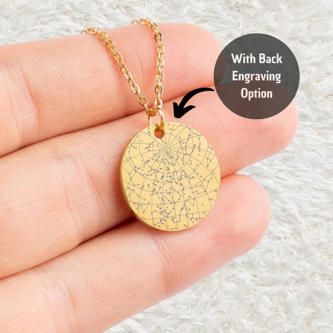 Engraved Star Map Necklace, Personalized Night Sky Star Map Necklace ...