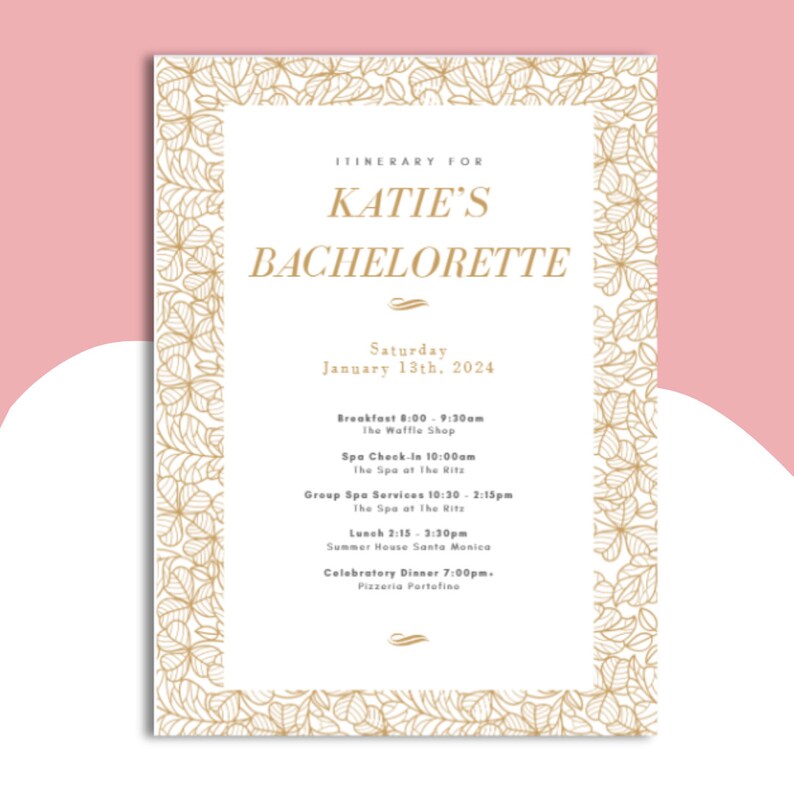 Simple Bachelorette Party Itinerary Spa Party Editable Floral Invite - Etsy