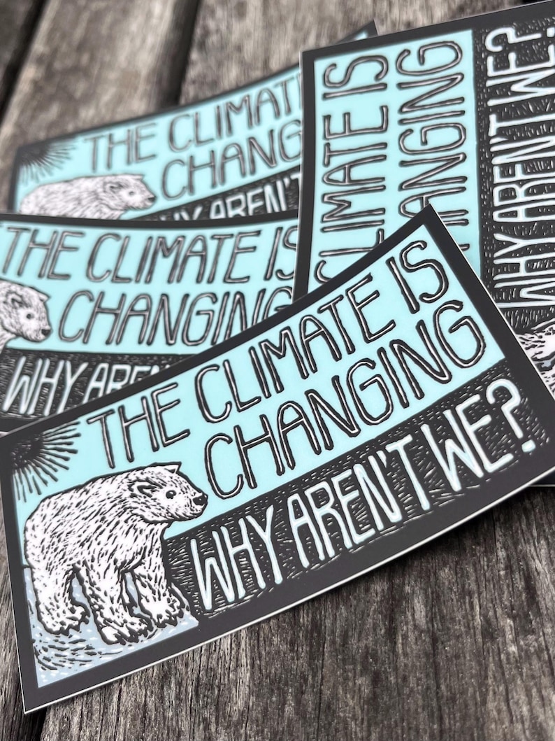 The Climate is Changing Sticker | Vinyl Polar Bear Block Print Decal - Etsy