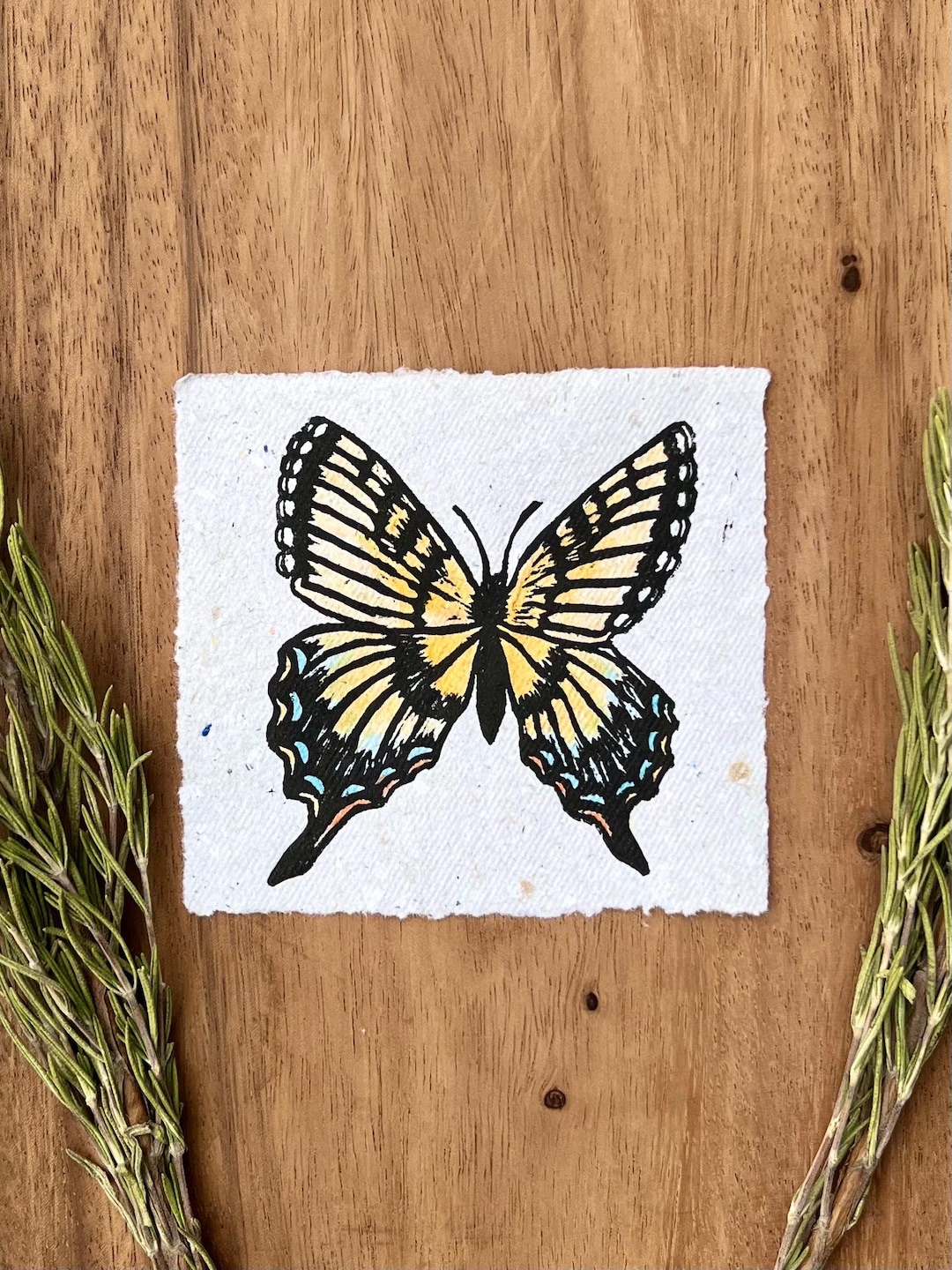 Eastern Tiger Swallowtail Butterfly Watercolor Block Print on Recycled ...