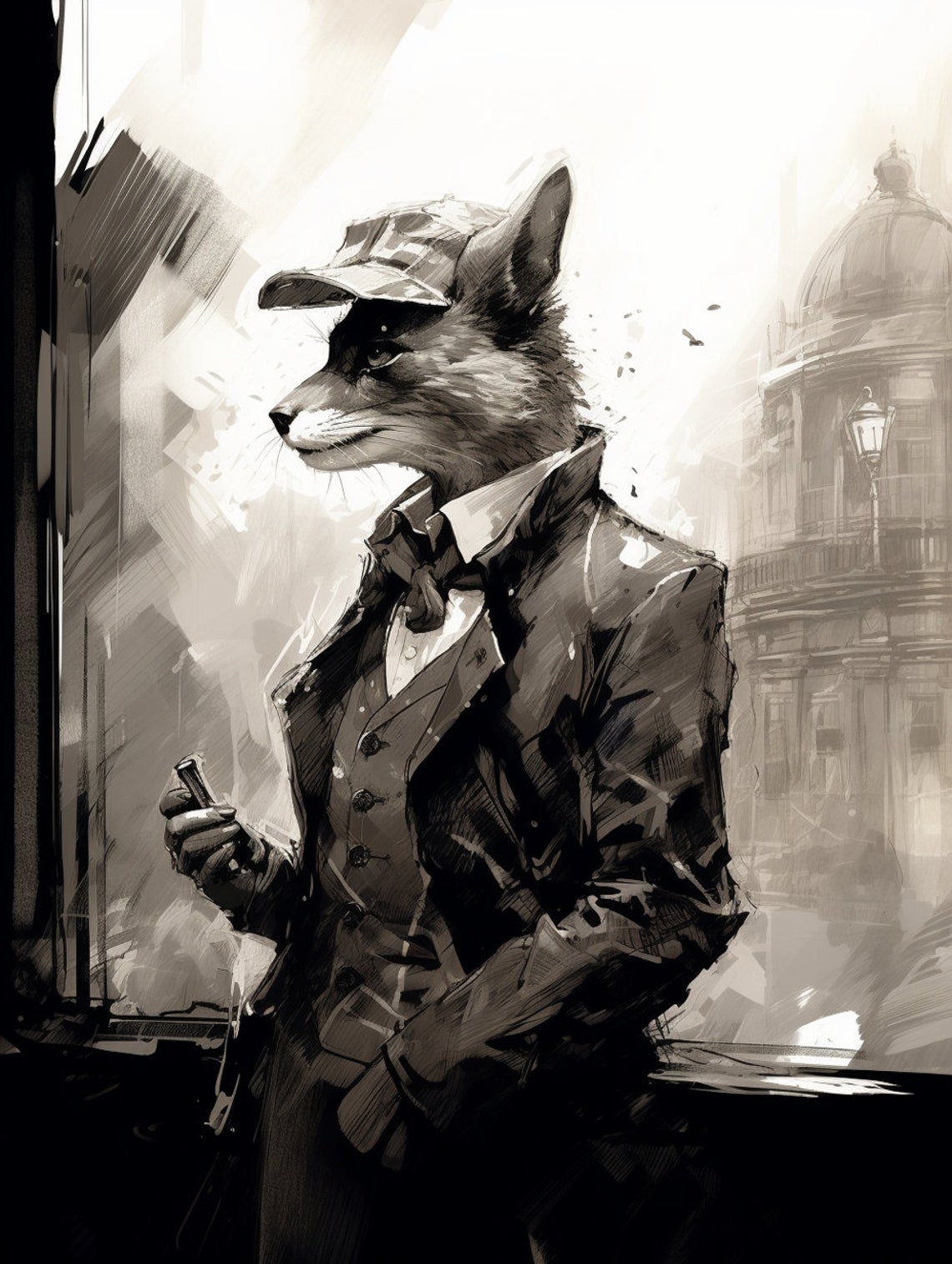 Digital Art Decoration of Detective Animals in Oil Painting Style ...