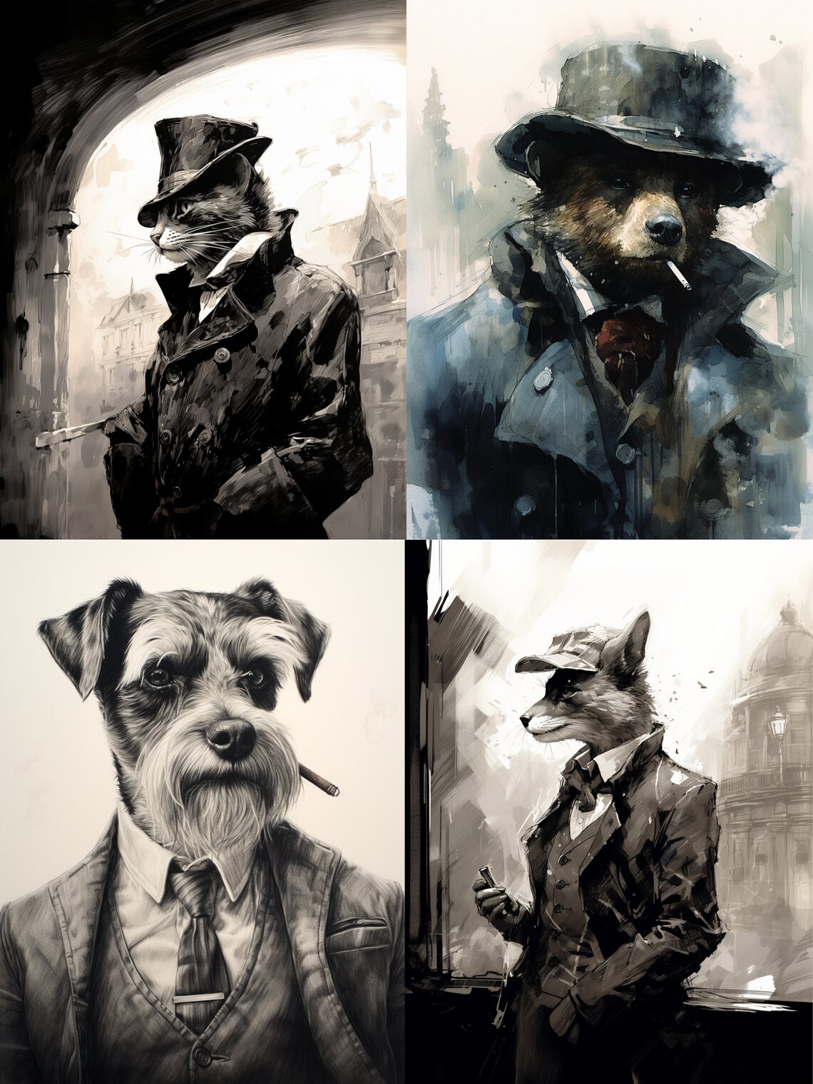Digital Art Decoration of Detective Animals in Oil Painting Style ...