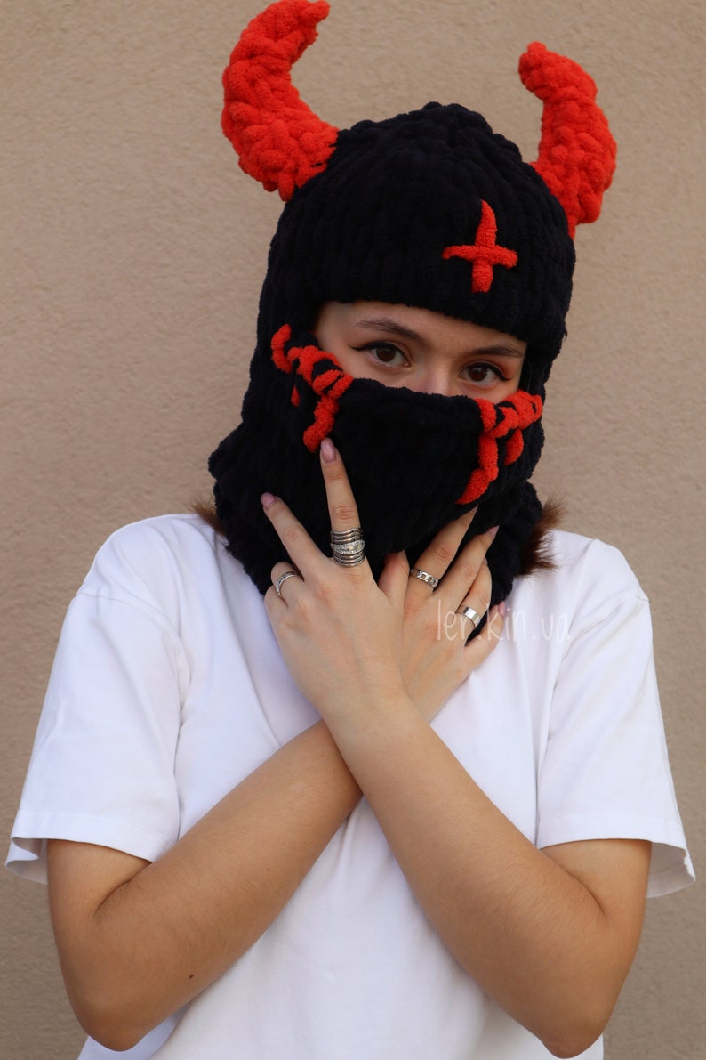 Handmade Devil Horn Balaclava: Stay Warm and Fierce - Etsy