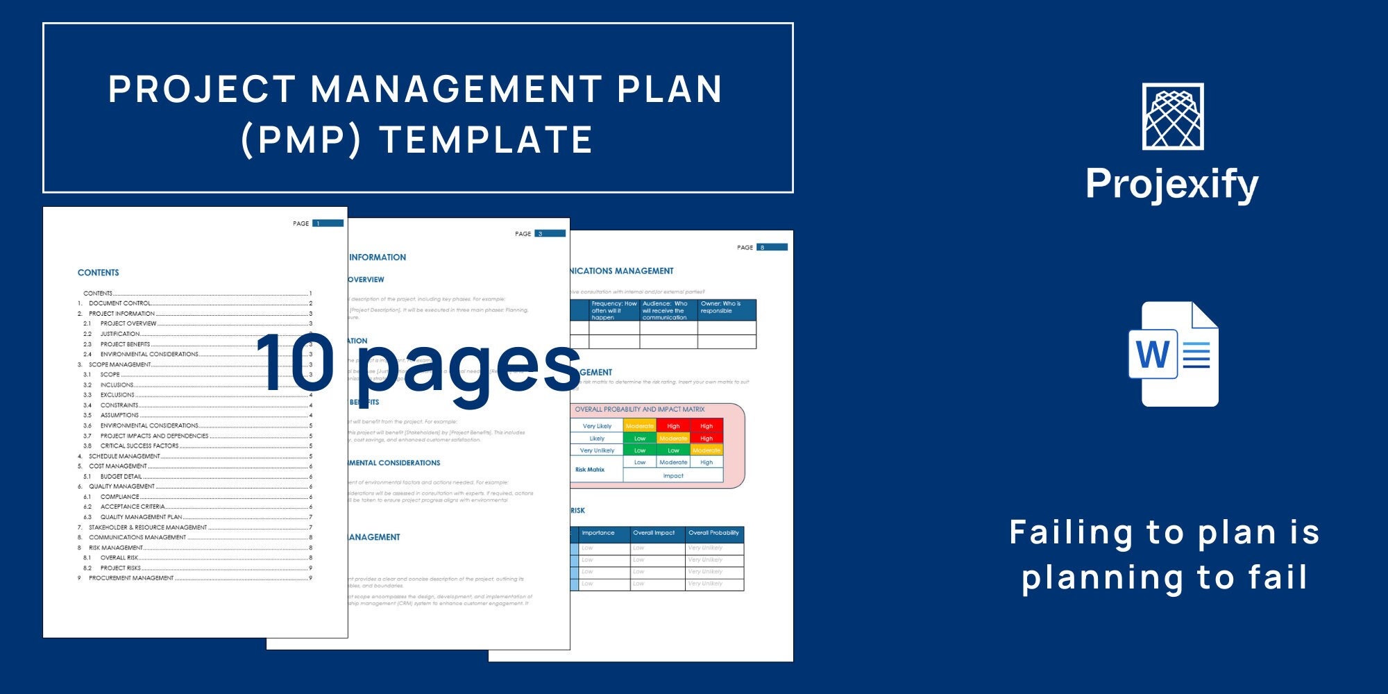 Project Management Plan Template for Project Managers PMP Template ...