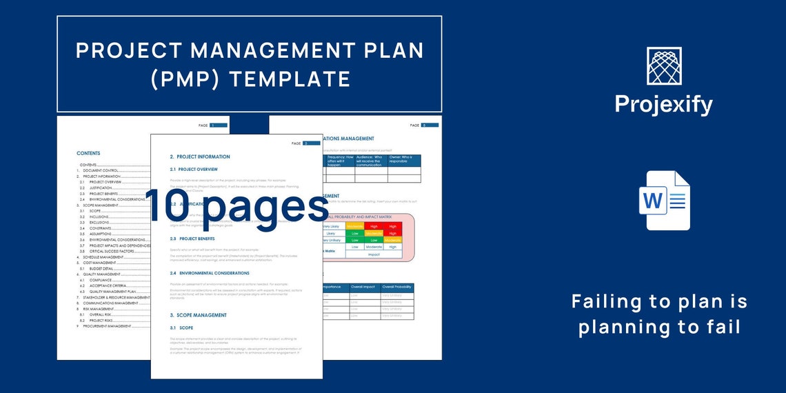 Project Management Plan Template for Project Managers | PMP Template ...
