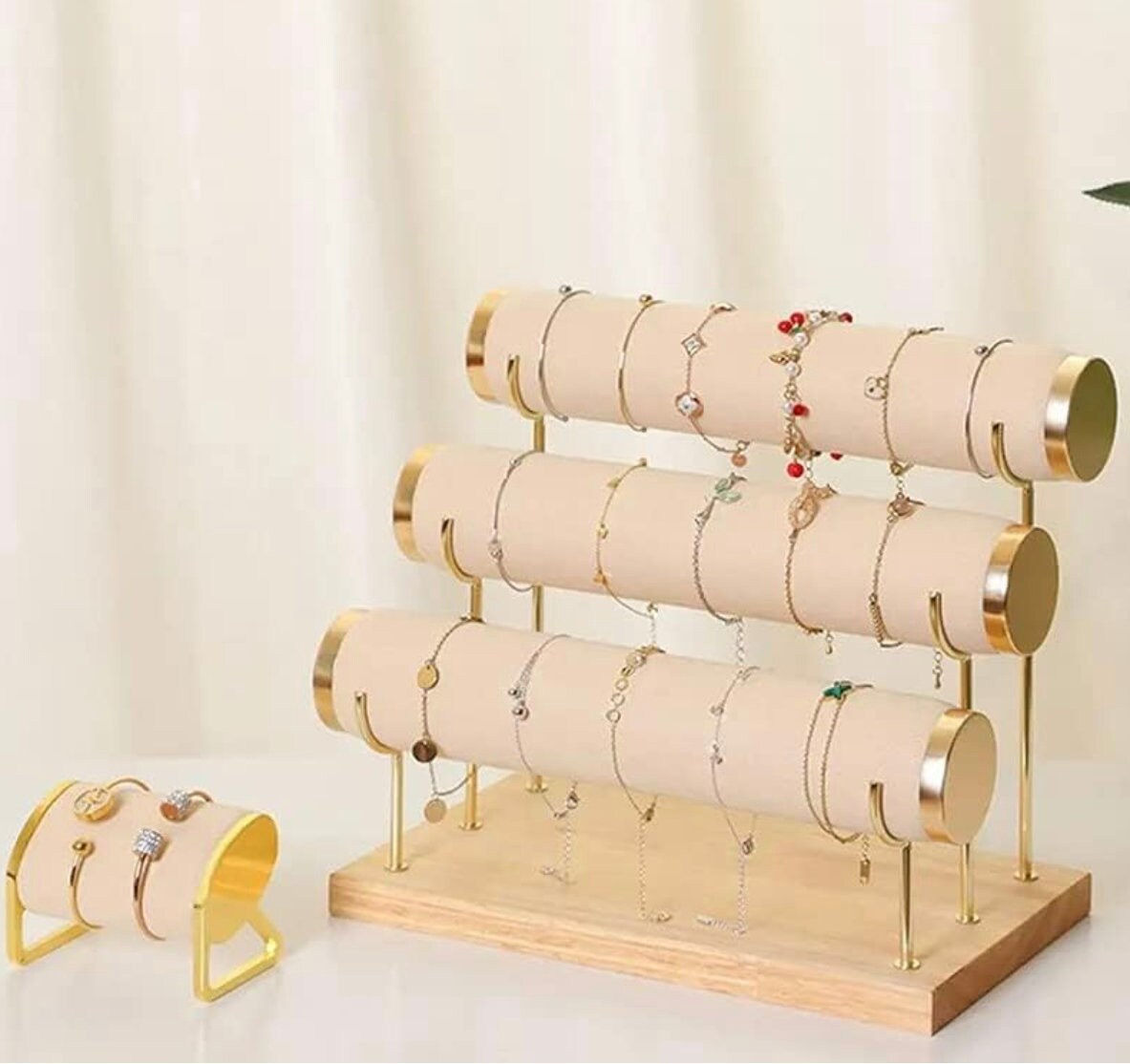 Luxury Modern Gold Jewelry Display Stand With Three-tier Velvet Racks ...