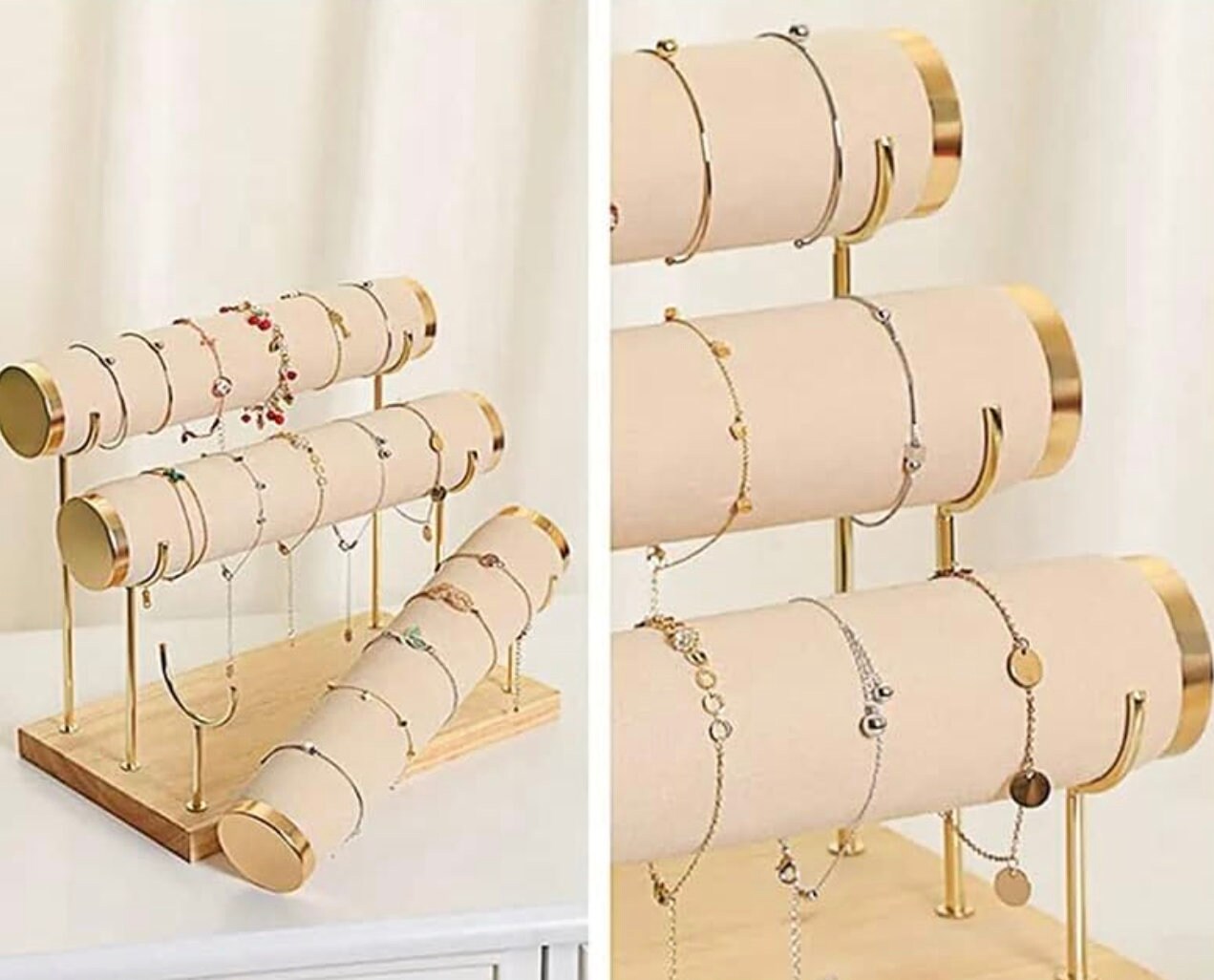 Luxury Modern Gold Jewelry Display Stand With Three-tier Velvet Racks ...